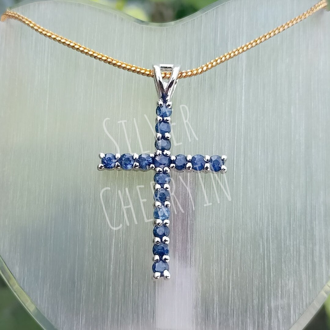 Natural Sapphire, Ruby Cross Necklace, Ruby Cross Necklace, 925 ...
