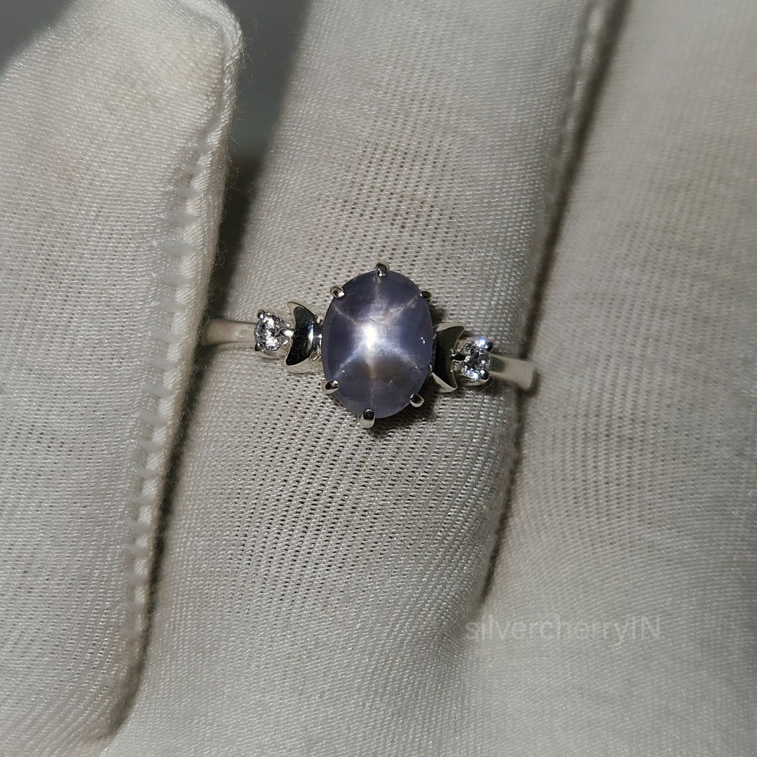 Genuine White Star Sapphire Ring, Engagement Ring, 14K White Gold Ring ...
