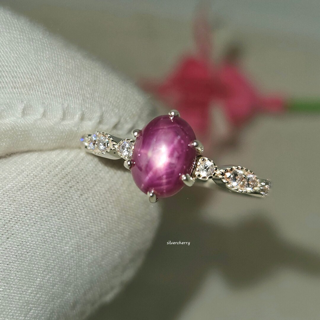 Vintage Star Ruby Ring: Sterling Silver & Moissanite Accents - Etsy