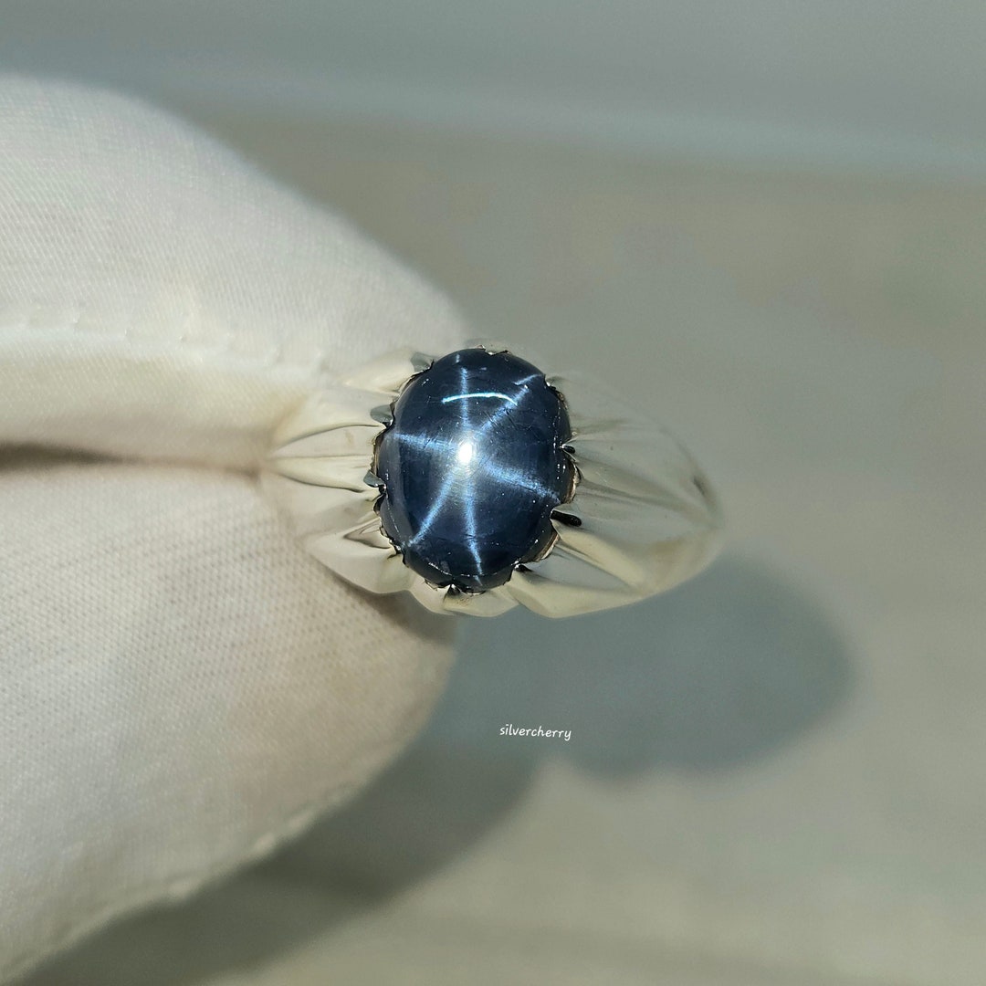 Genuine Blue Star Sapphire Ring, Man's Ring, 925 Sterling Silver Ring ...