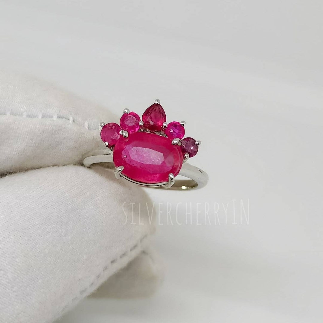 Vintage Red Ruby Ring Engagement Ring, 14K Solid Gold Ruby Dainty Ring ...