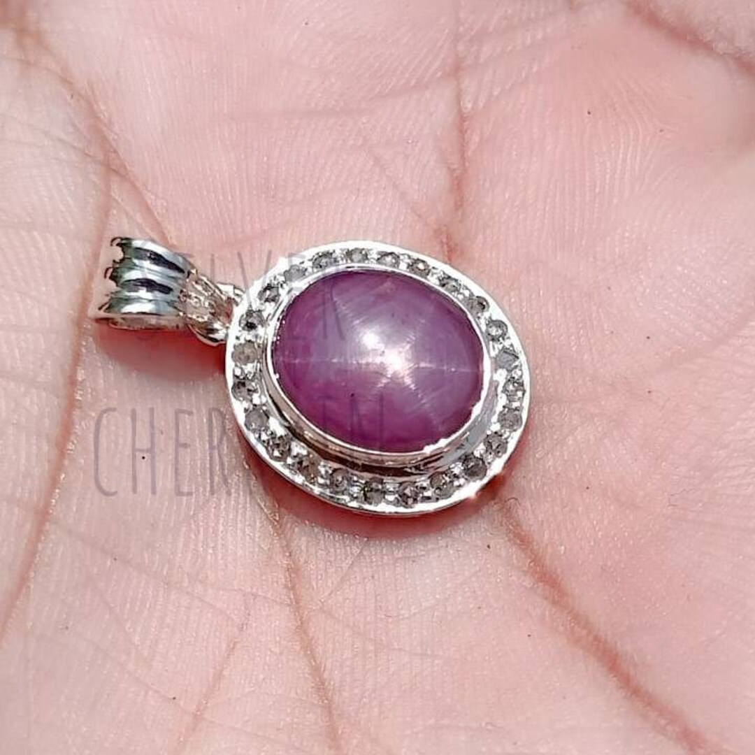 Natural Star Ruby & Diamond Pendant, 925 Sterling Silver Jewelry ...