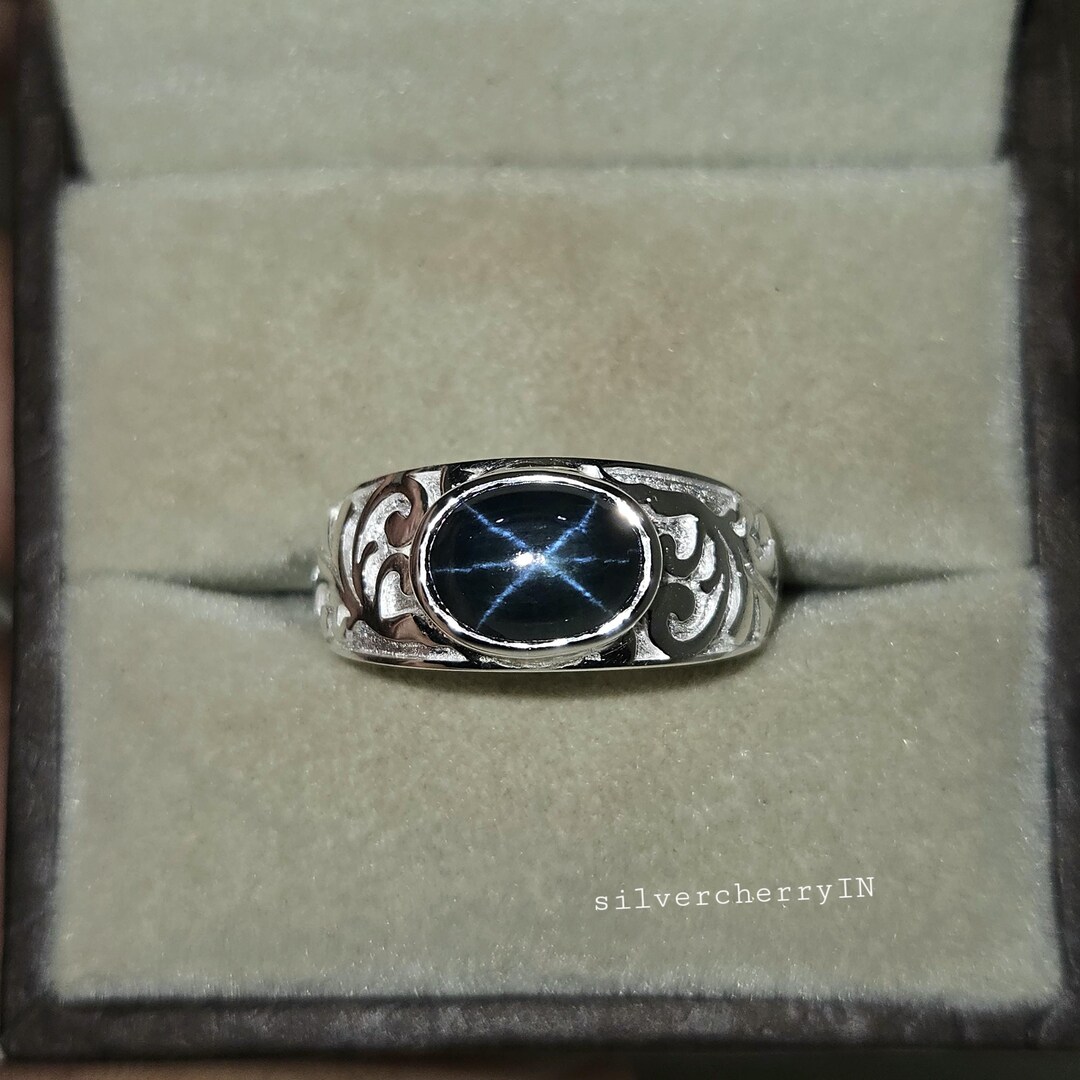 Genuine Blue Star Sapphire Ring: 925 Sterling Silver, Handmade - Etsy