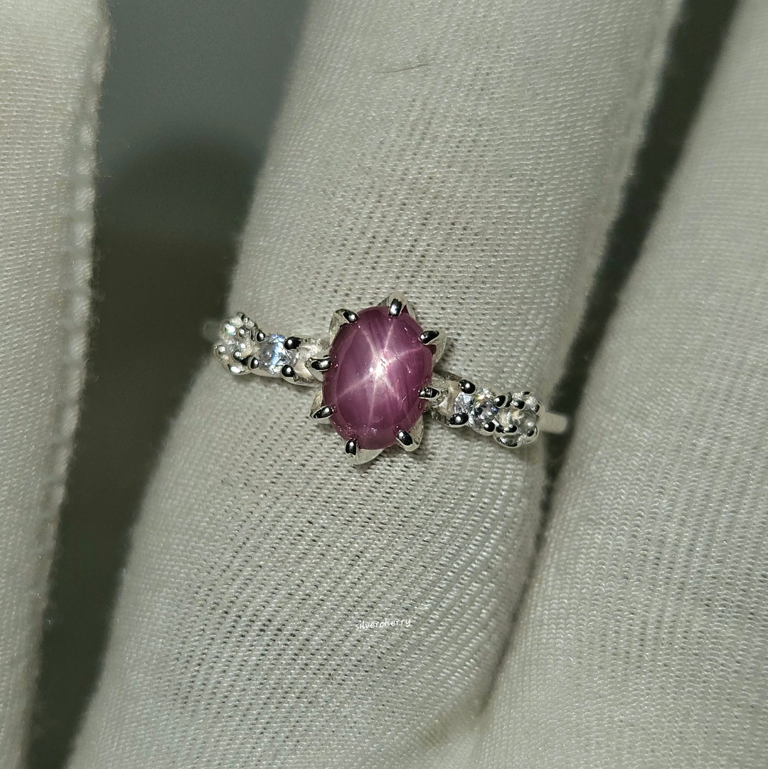 Genuine Ruby Star Ring, 14k White Gold Ring, Precious Gemstone Jewelry ...