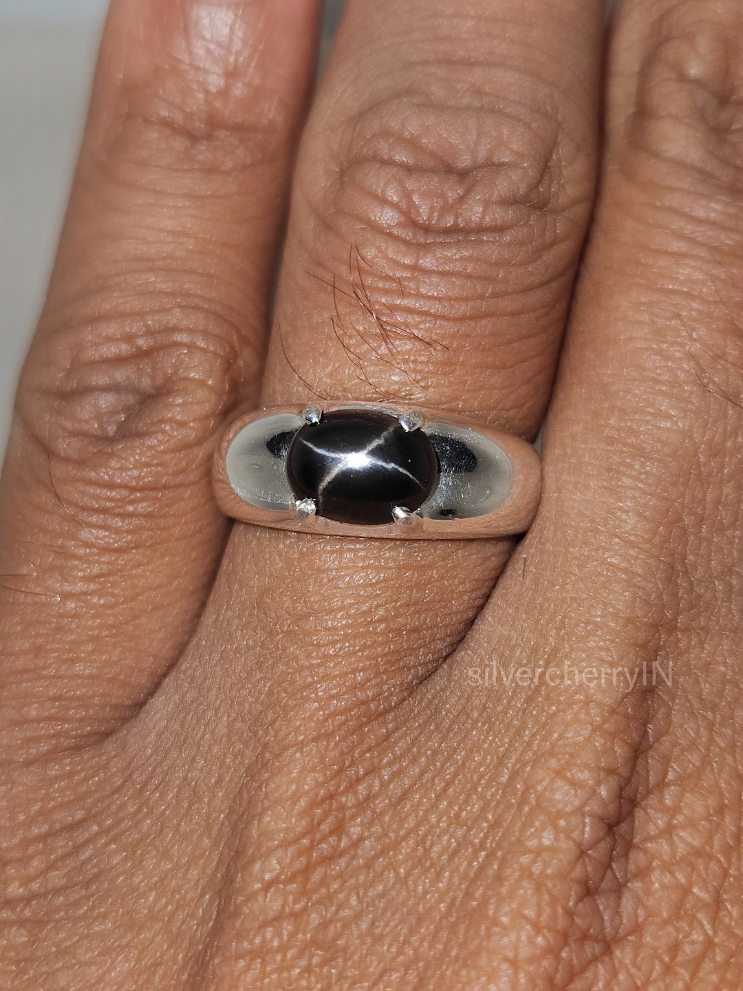 Natural Black Star Sapphire Ring: Sterling Silver Signet Ring - Etsy