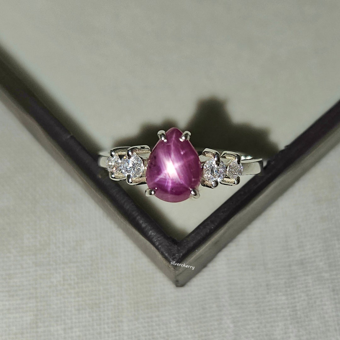 Star Ruby Ring, Pear Shape Engagement Ring, AAA Quality Star Ruby,925 ...