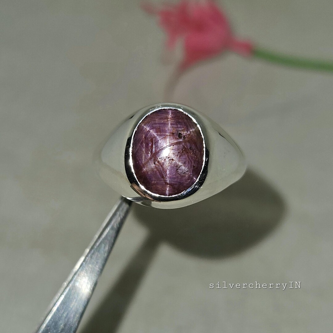 Men's Genuine Star Ruby Ring, Ruby Star Gemstone Ring , 6 Rays Star ...