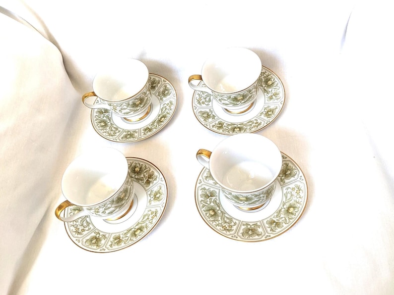 Sango China Savannah Gold Set of Coffee/tea Cup/saucer Porcelain Green ...