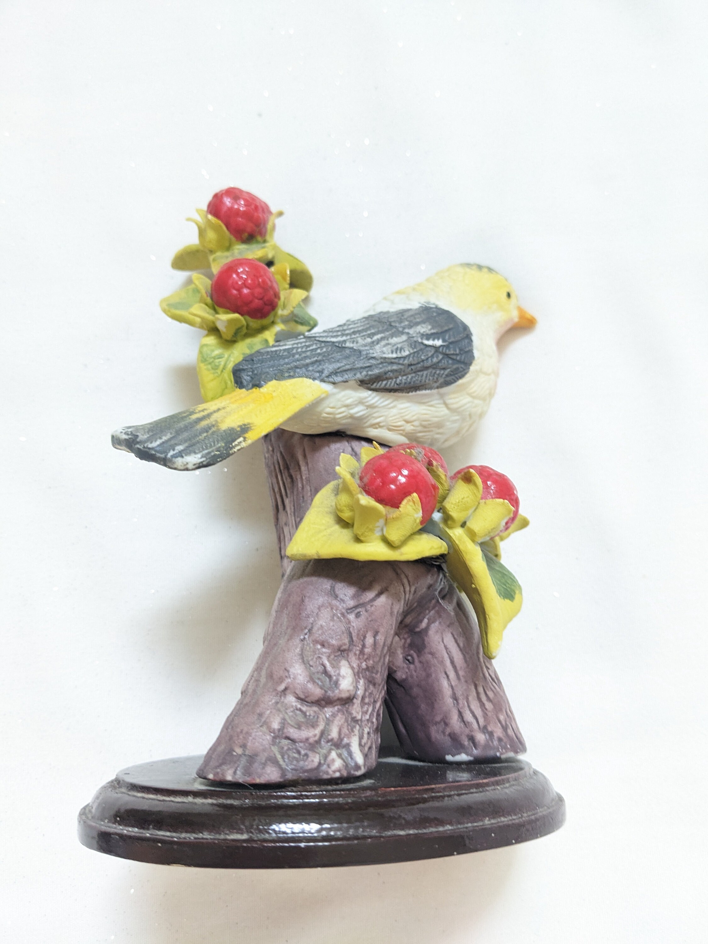 Folk Art 3D Handcraft Ceramic Bird Figurine Pedestal Goldfinch Sitting ...