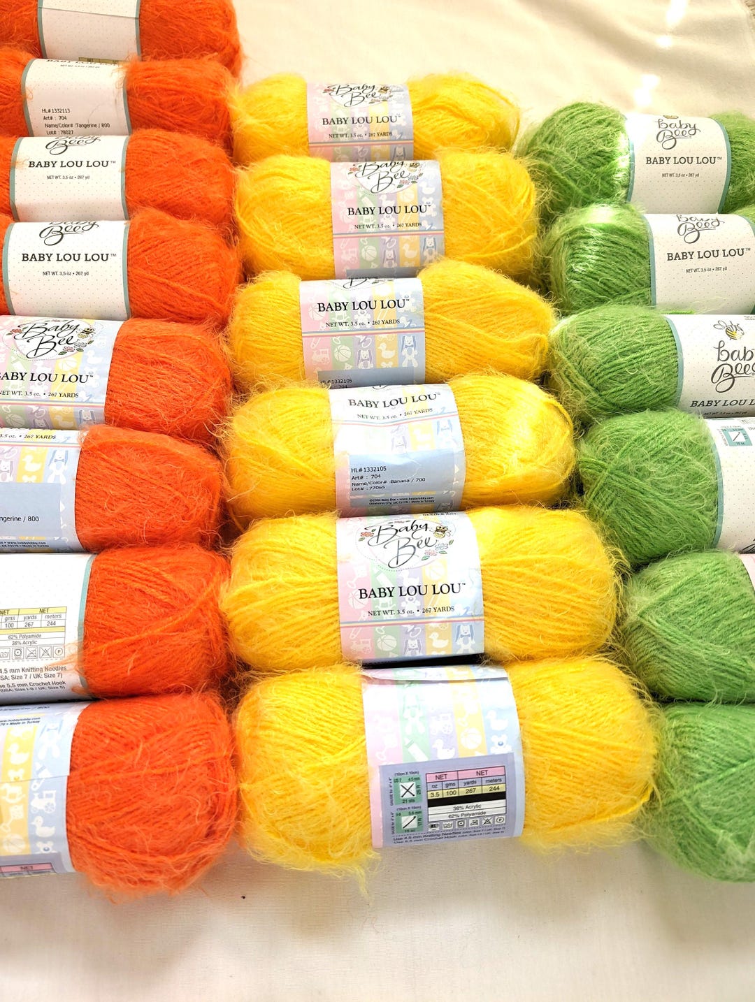 Baby Bee Lou Lou Yarn: Tangerine Banana Celery, 3 Light Acrylic ...