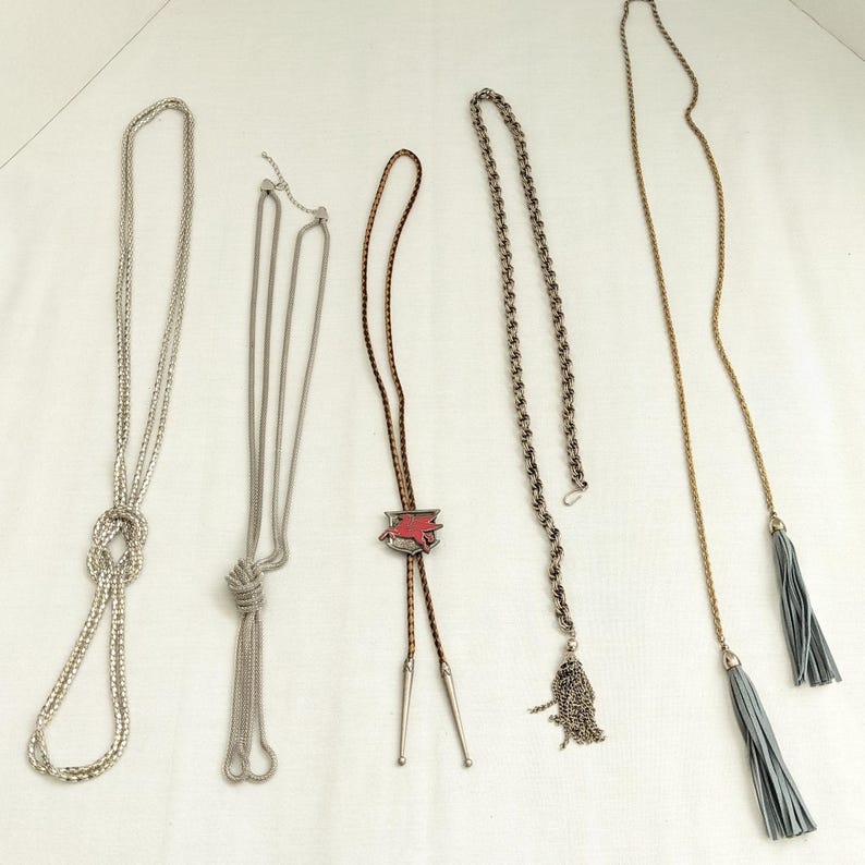 BOLO TIE/Y Lariat Necklace Silver/gold Tone Metal/leader String 5 ...