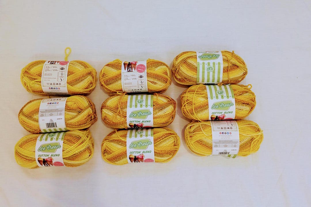 Yarn Craft Lemon Col Ice Cream Cotton Blend Lion Brand Cotton Acrylic ...