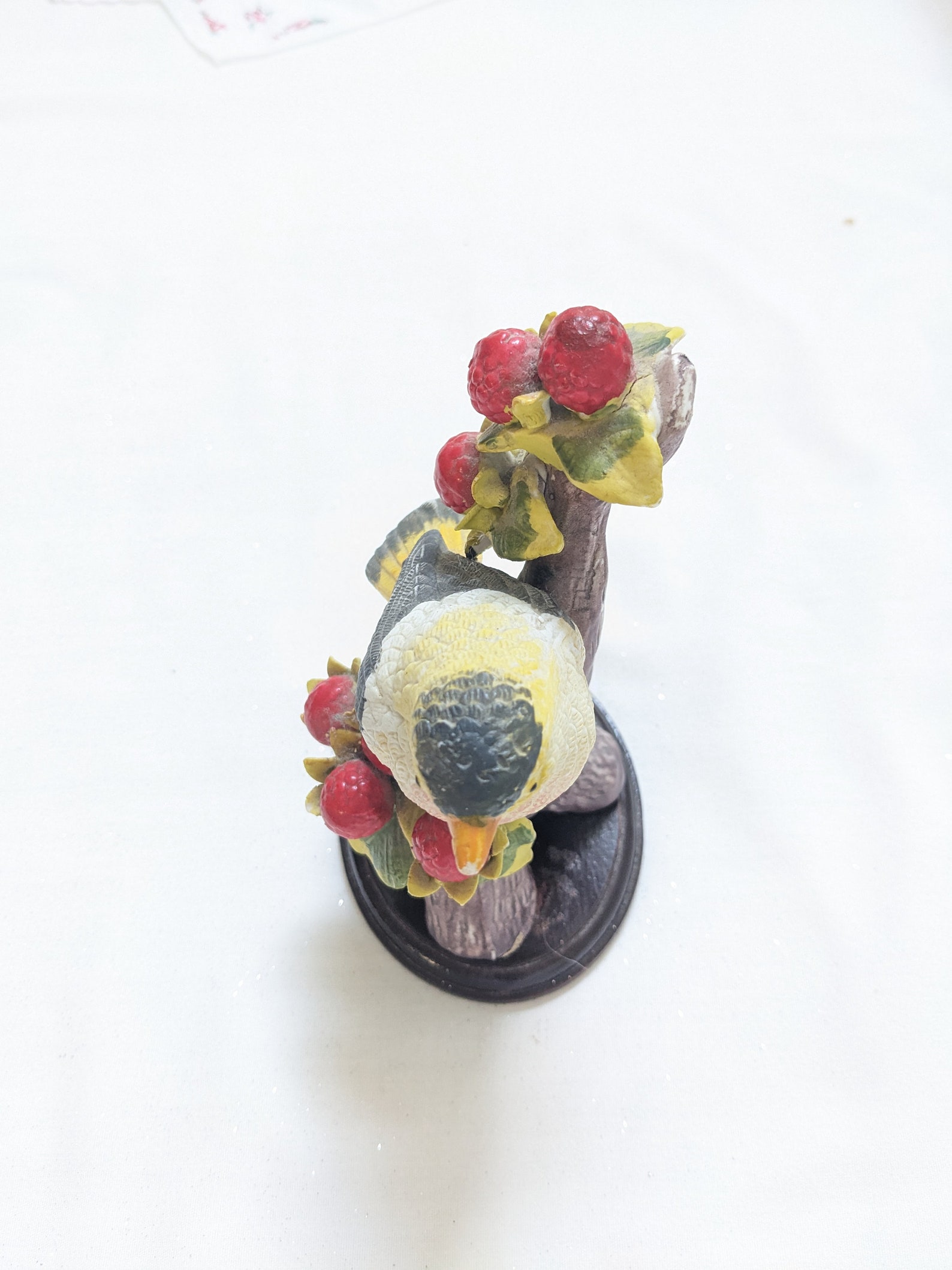 Folk Art 3D Handcraft Ceramic Bird Figurine Pedestal Goldfinch Sitting ...