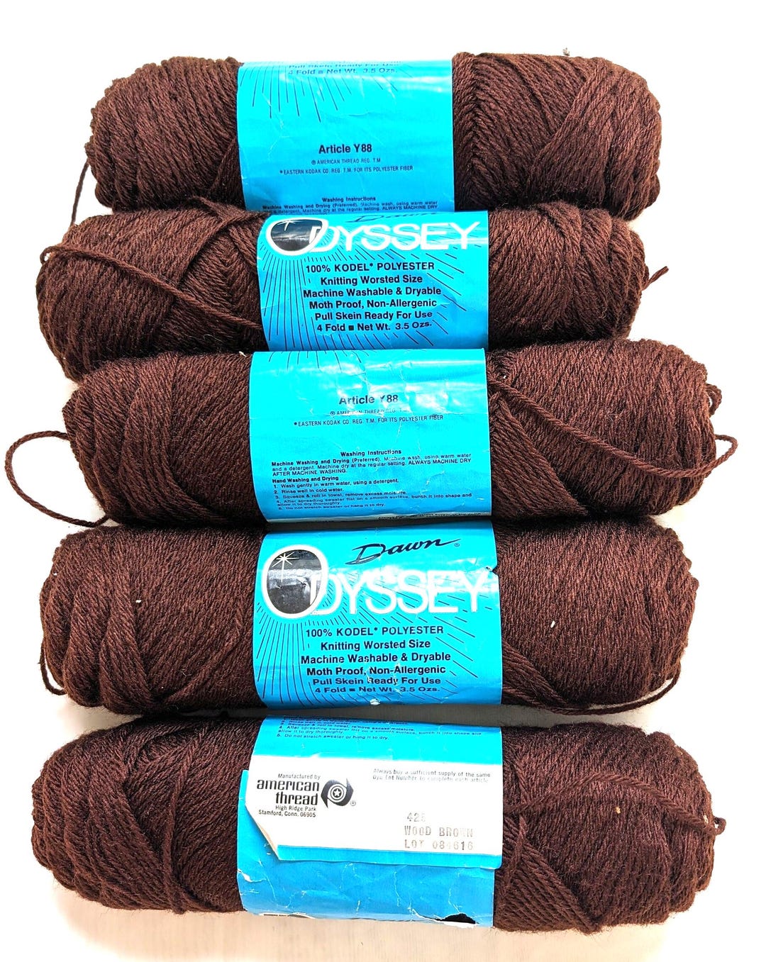 Vintage Kodel Polyester Yarn: 5 Skeins Wood Brown American Tread - Etsy