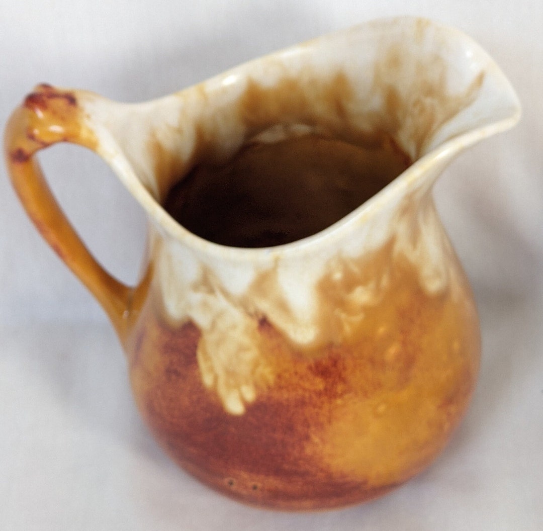 Folk Art Slag Glass Caramel Pitcher/creamer Monochromatic Colors 6.5"h ...