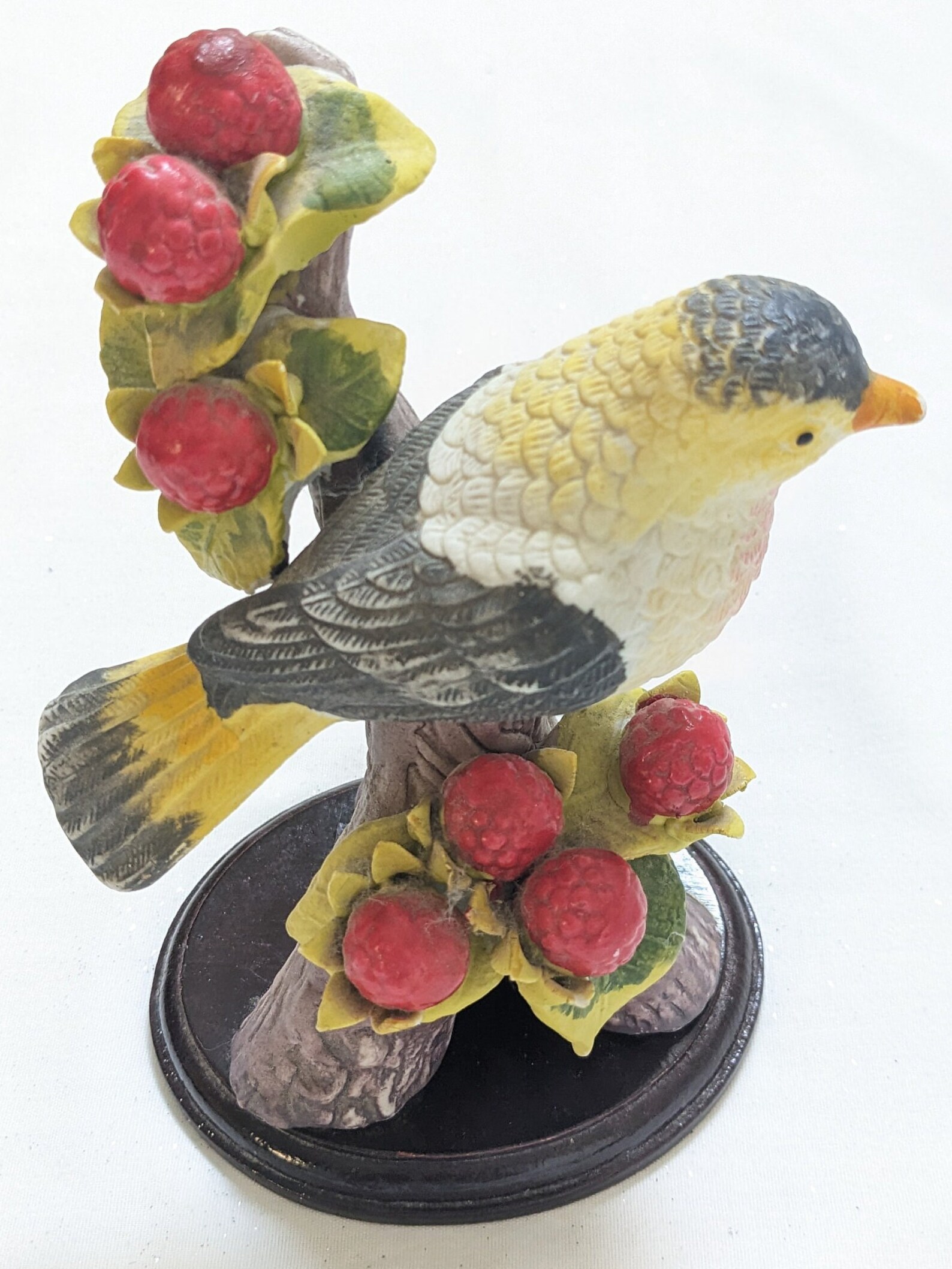 Folk Art 3D Handcraft Ceramic Bird Figurine Pedestal Goldfinch Sitting ...
