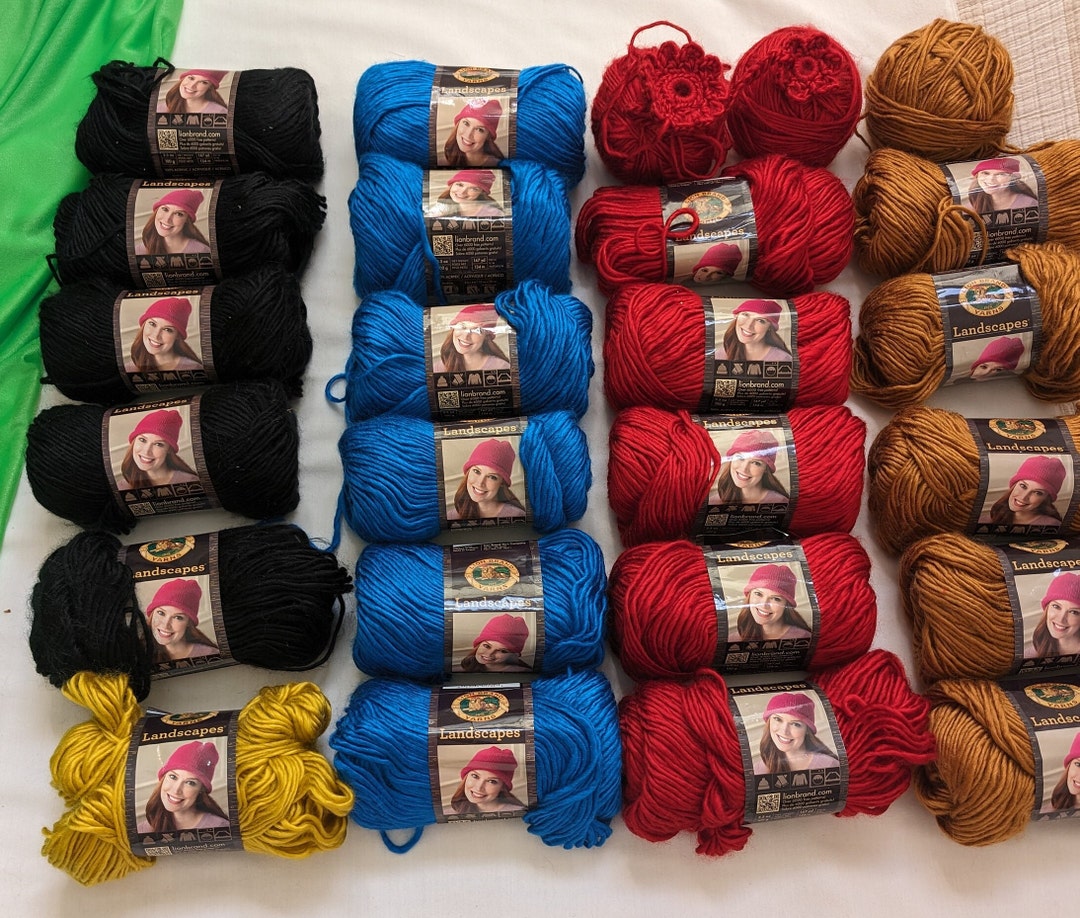 Yarn Craft Landscapes Lion Brand 5dif Col/qty Ochre Ruby Cerulean Blue Black Mustard Acrylic 3 ...