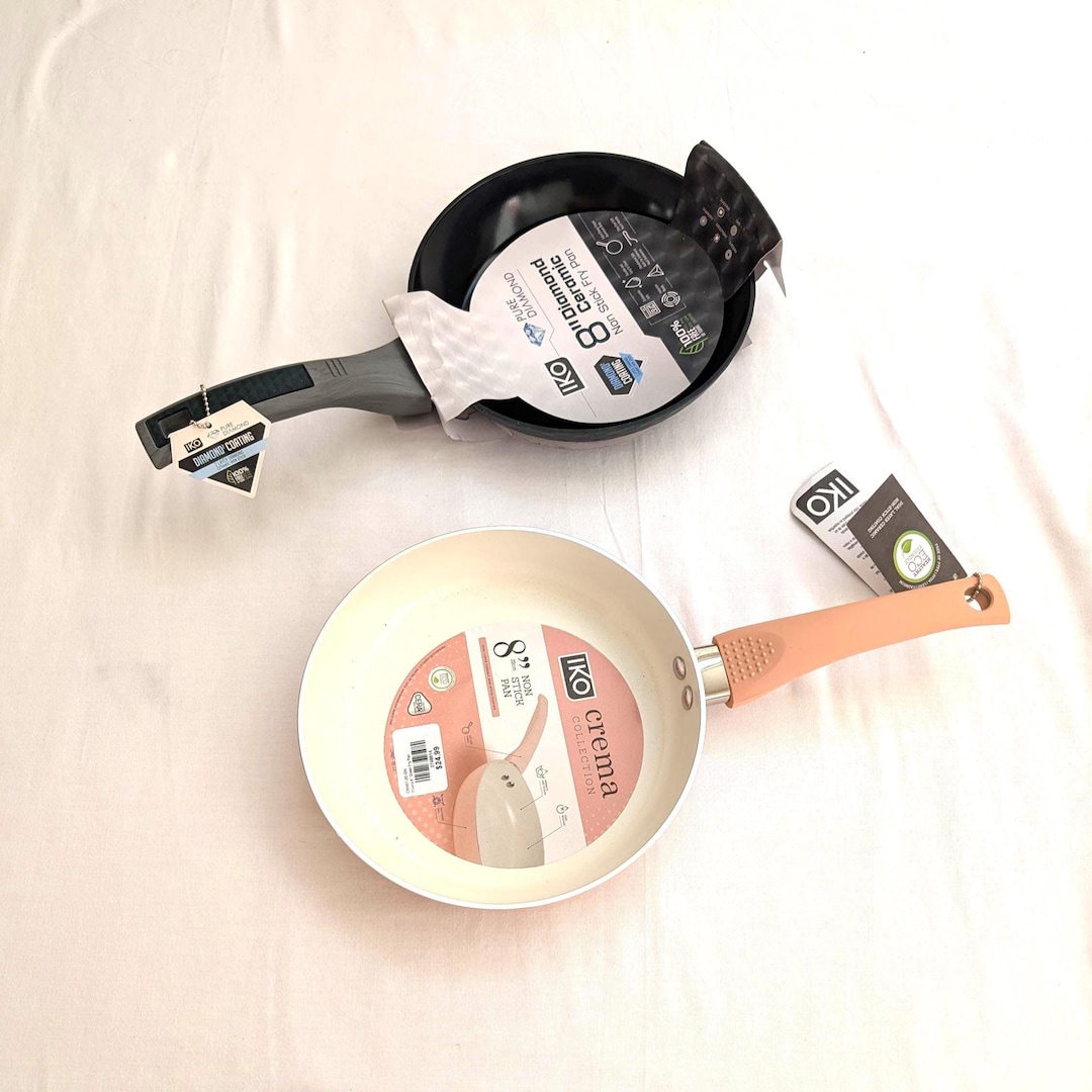 Cooking Non Stick Pan IKO 8": Pure Black Diamond Ceramic, Crema Cera ...