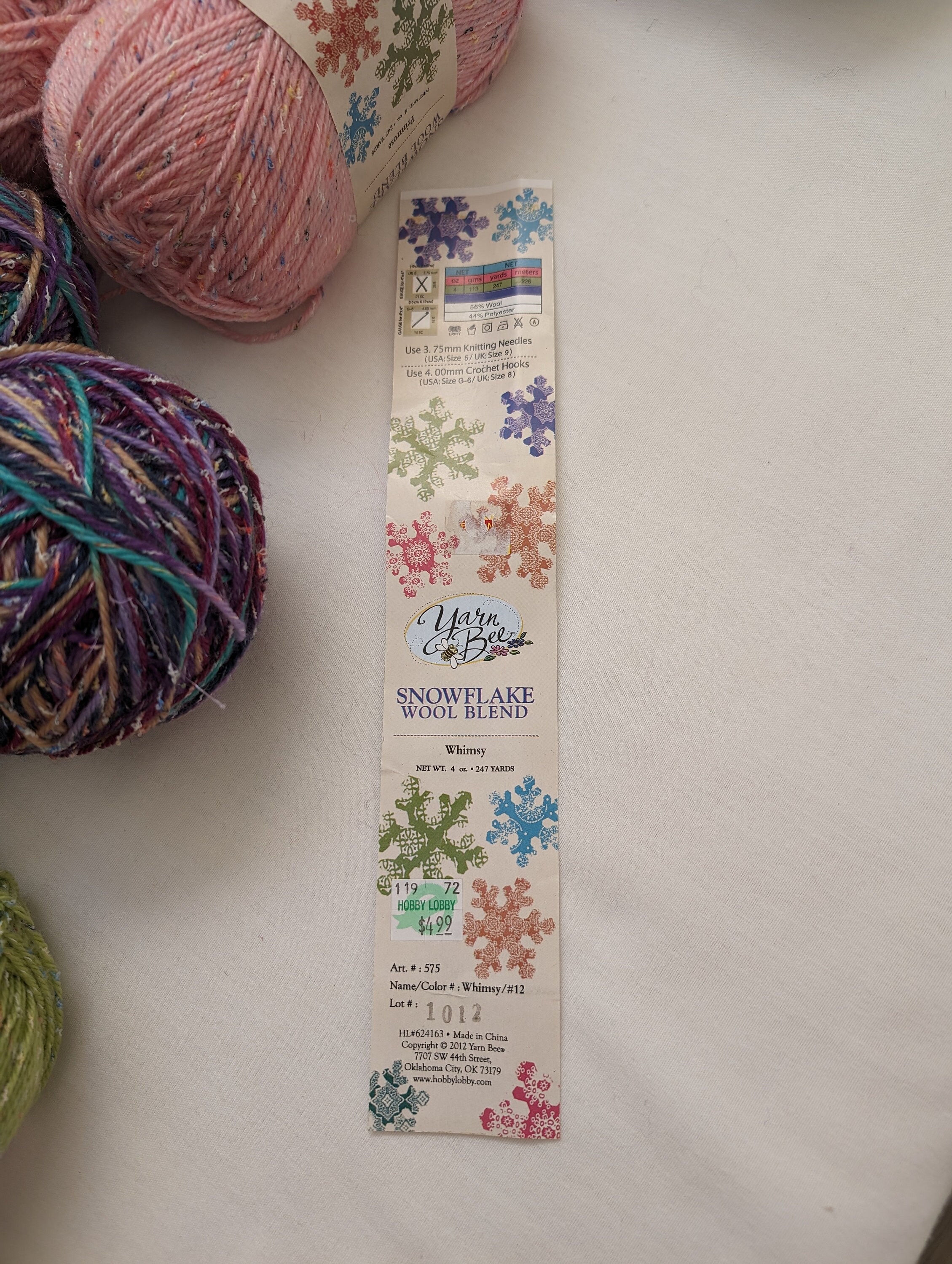 Yarn Bee Snowflake Wool Blend Craft Lovers Folk Art Project 4 Diff Col ...