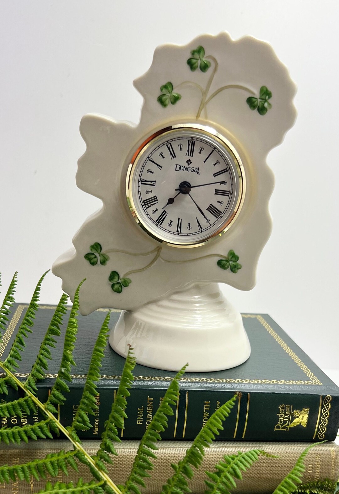 Belleek Ireland, Clock, Donegal, Parian China, Emerald Isle. Clover ...