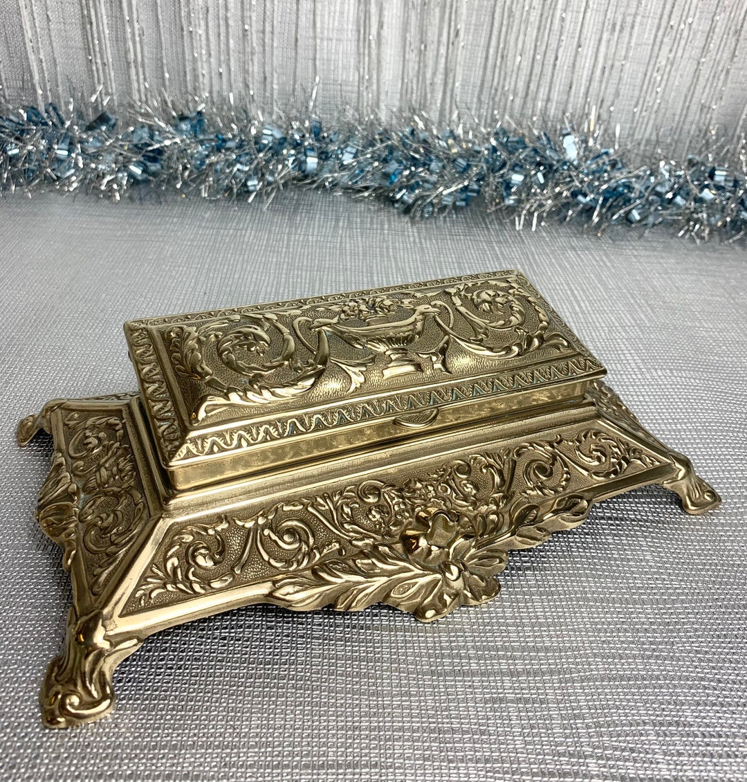 Victorian Rococo, Antique Stamp Storage Box, Brass Decor, Home Office ...