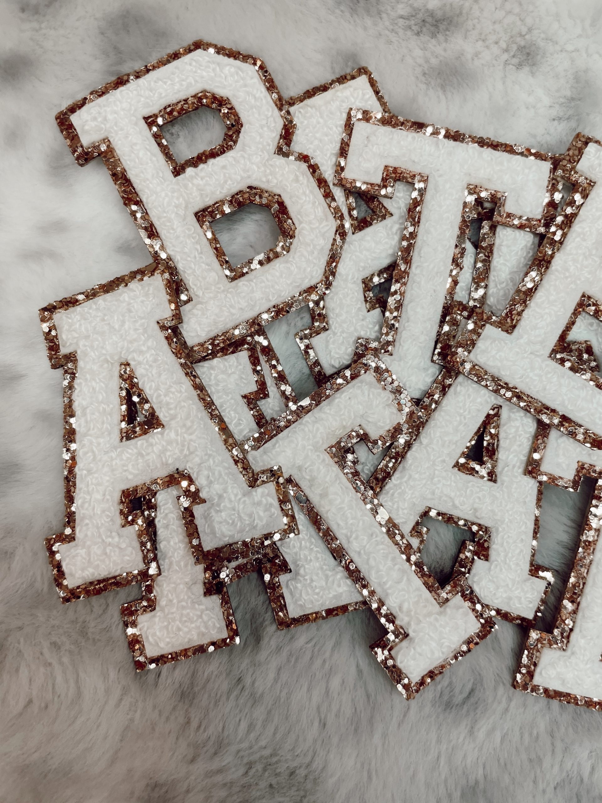 White Glitter Letters Varsity Letter Patches Adhesive - Etsy