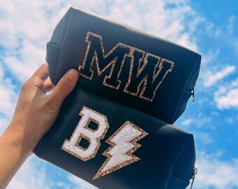 Blue Cosmetic Bag Customized With Varsity Letter Initial - Etsy