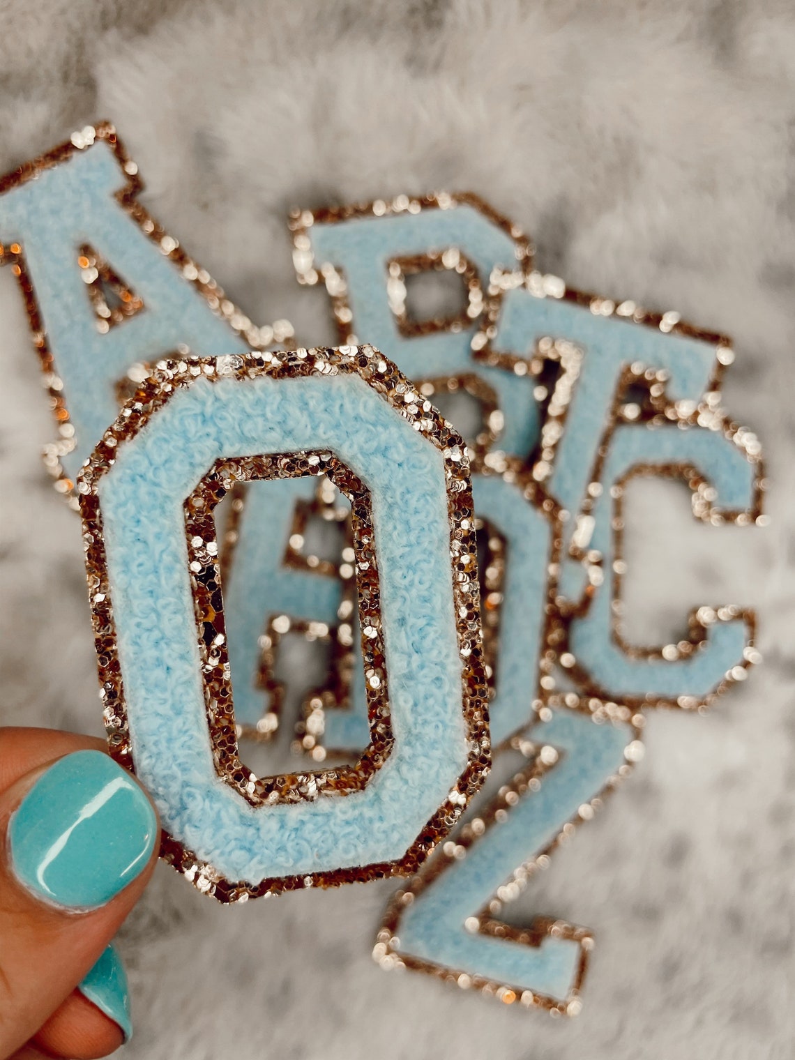 LIGHT BLUE Glitter Letters Varsity Letter Patches - Etsy