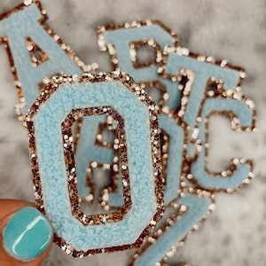 LIGHT BLUE Glitter Letters Varsity Letter Patches | Etsy