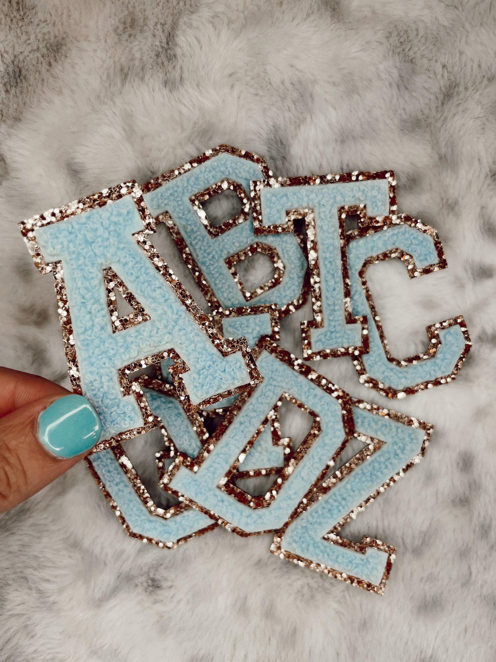 LIGHT BLUE Glitter Letters Varsity Letter Patches - Etsy UK