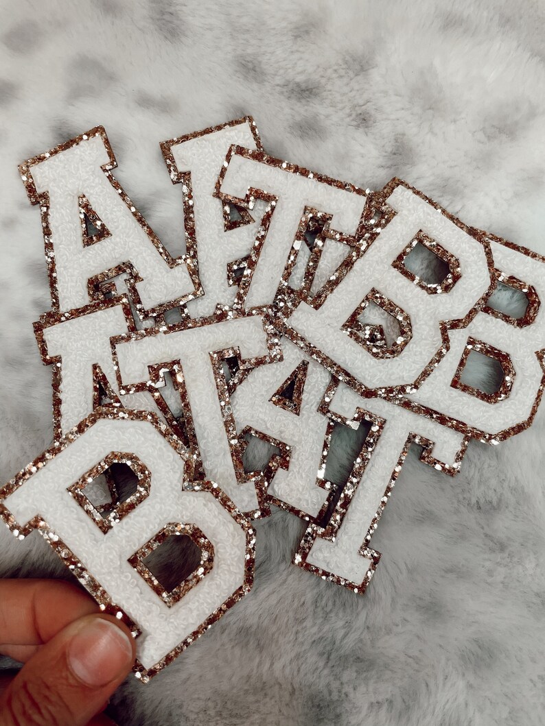 White Glitter Letters Varsity Letter Patches Adhesive - Etsy