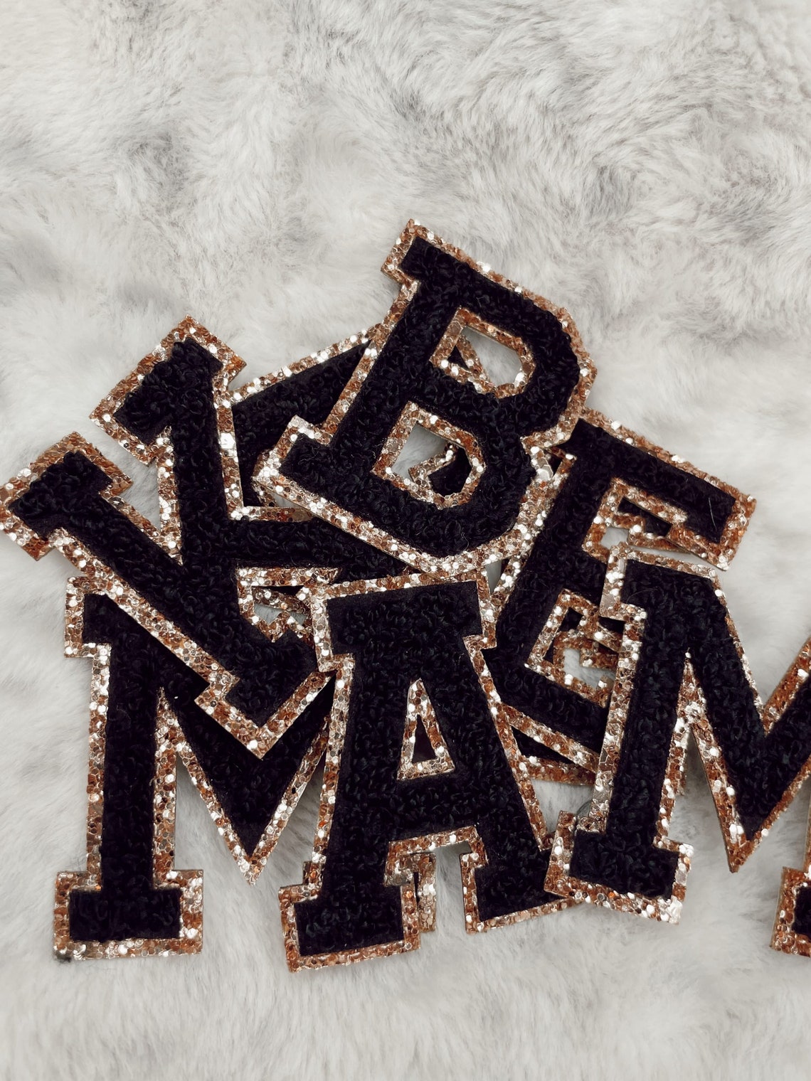 Black Glitter Letters Varsity Letter Patches - Etsy