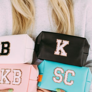 Blue Cosmetic Bag Customized With Varsity Letter Initial Patches ...