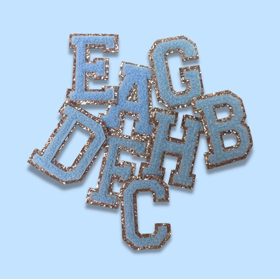 LIGHT BLUE Glitter Letters Varsity Letter Patches | Etsy