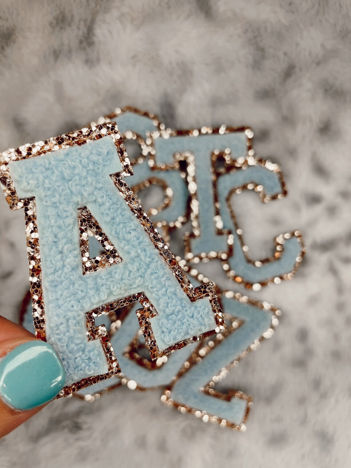 LIGHT BLUE Glitter Letters Varsity Letter Patches - Etsy