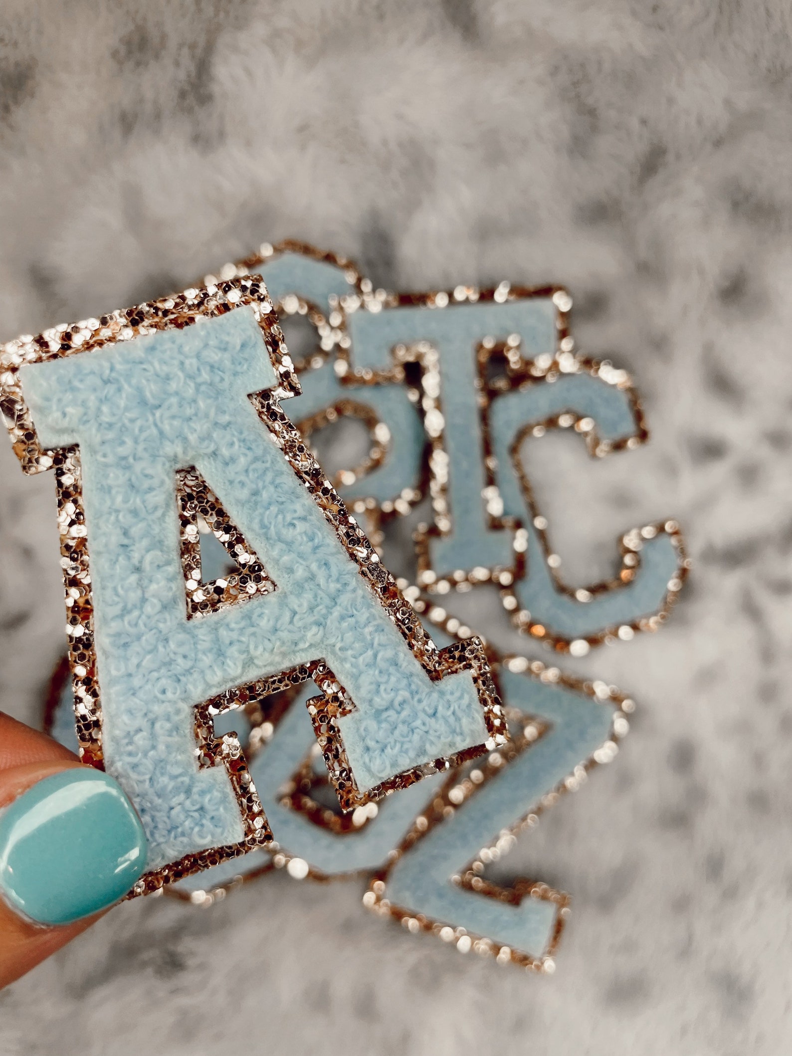 LIGHT BLUE Glitter Letters Varsity Letter Patches - Etsy UK