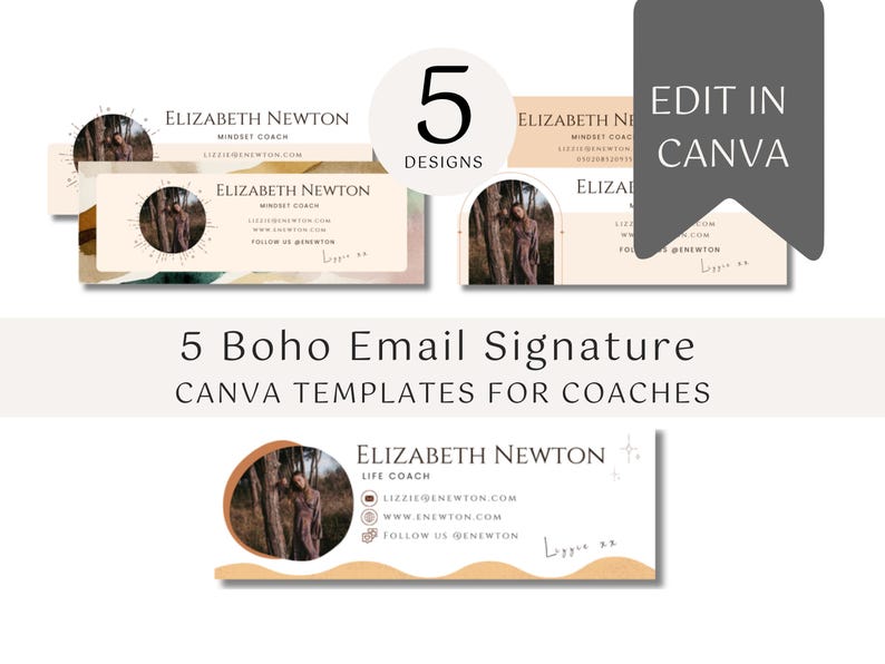 5 Boho Email Signature Template Canva | Newsletter Branding | Coaches ...