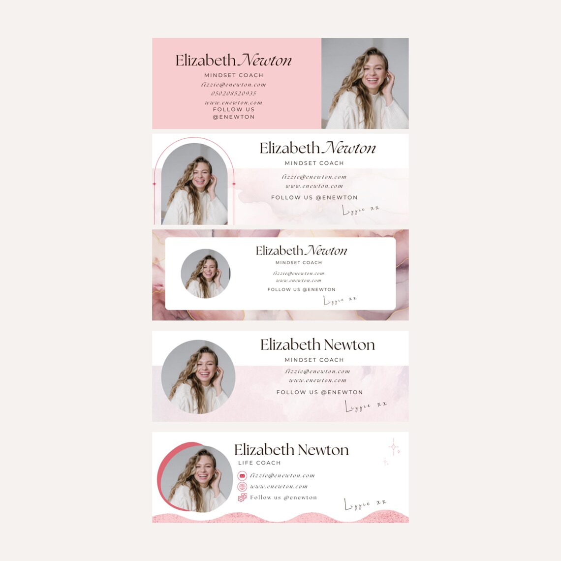 Pink Feminine Email Signature Templates: Canva Newsletter Branding ...