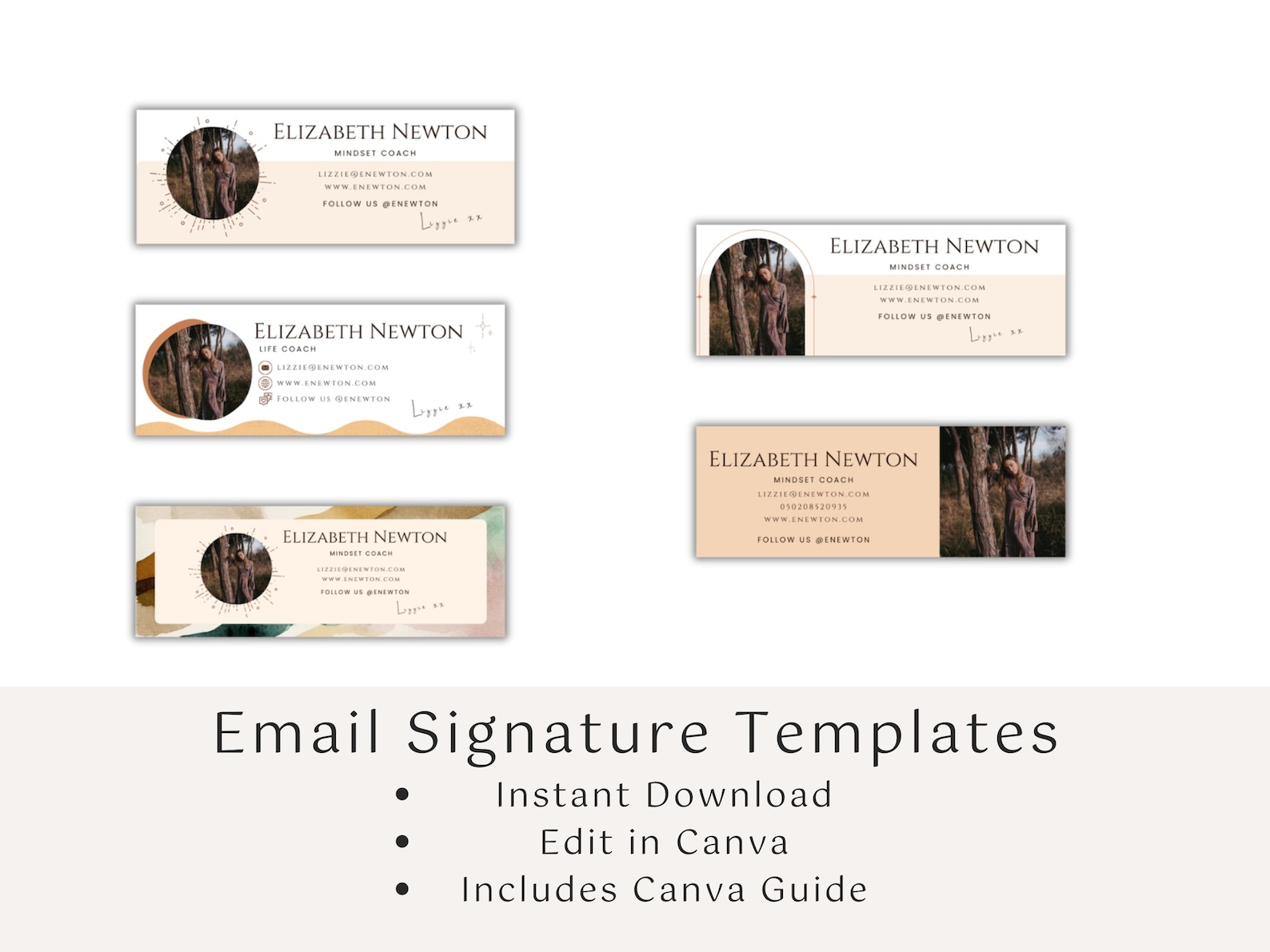 5 Boho Email Signature Template Canva | Newsletter Branding | Coaches ...