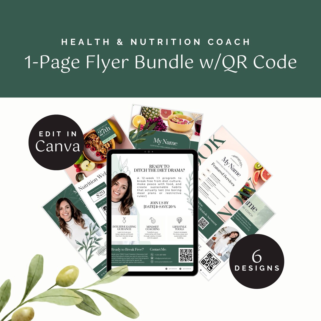 Health Coach Flyer Bundle: Editable Canva Templates With QR Code - Etsy