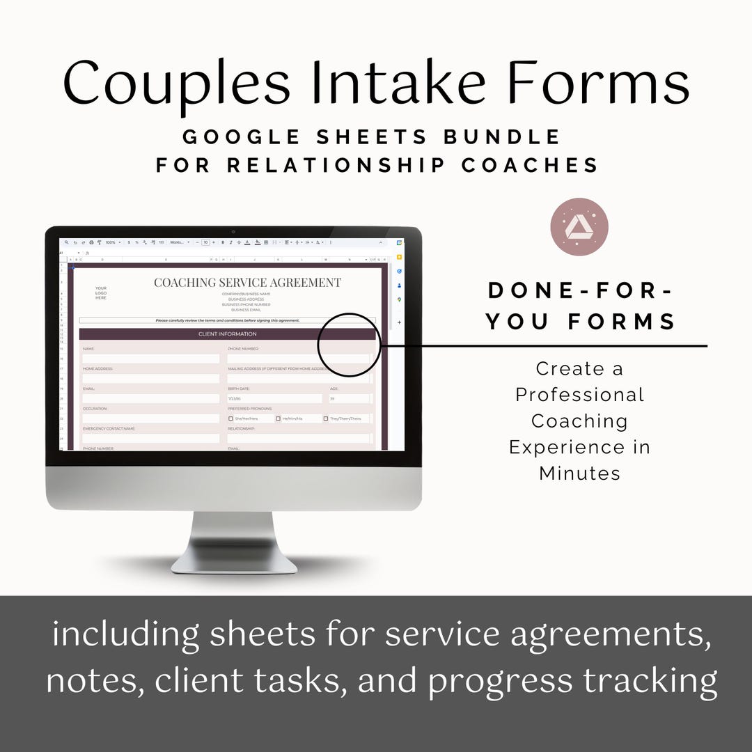 Couple Client Intake Form Bundle W/ Session Notes, Monthly Review ...