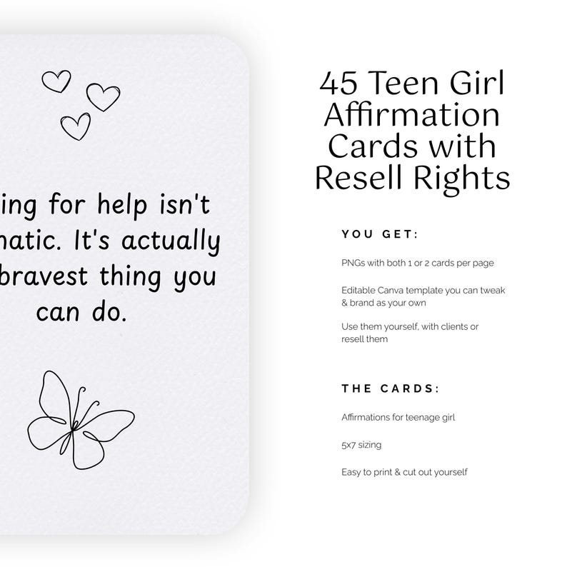 Printable Affirmation Cards for Teen Girls PLR & MRR: Confidence Quotes ...