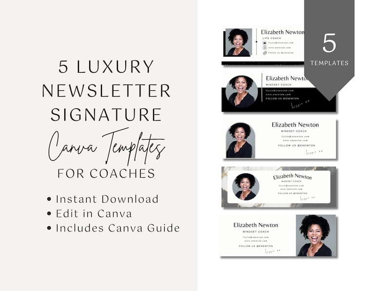 Luxury Email Signature Templates: Black & Gold Marble Canva Business ...