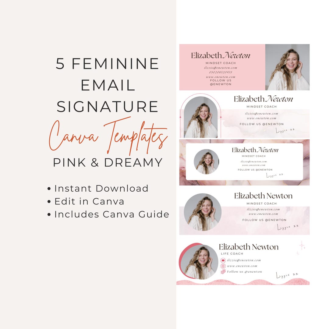 5 Pink Feminine Email Signature Templates Canva Newsletter Branding ...