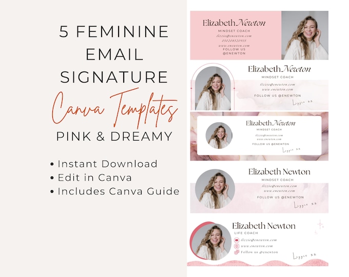 Pink Feminine Email Signature Templates: Canva Newsletter Branding ...