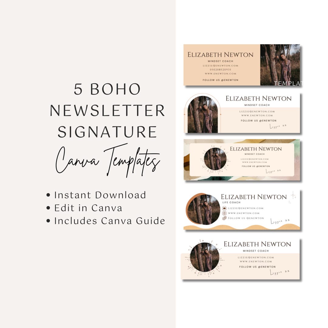 5 Boho Email Signature Template Canva | Newsletter Branding | Coaches ...