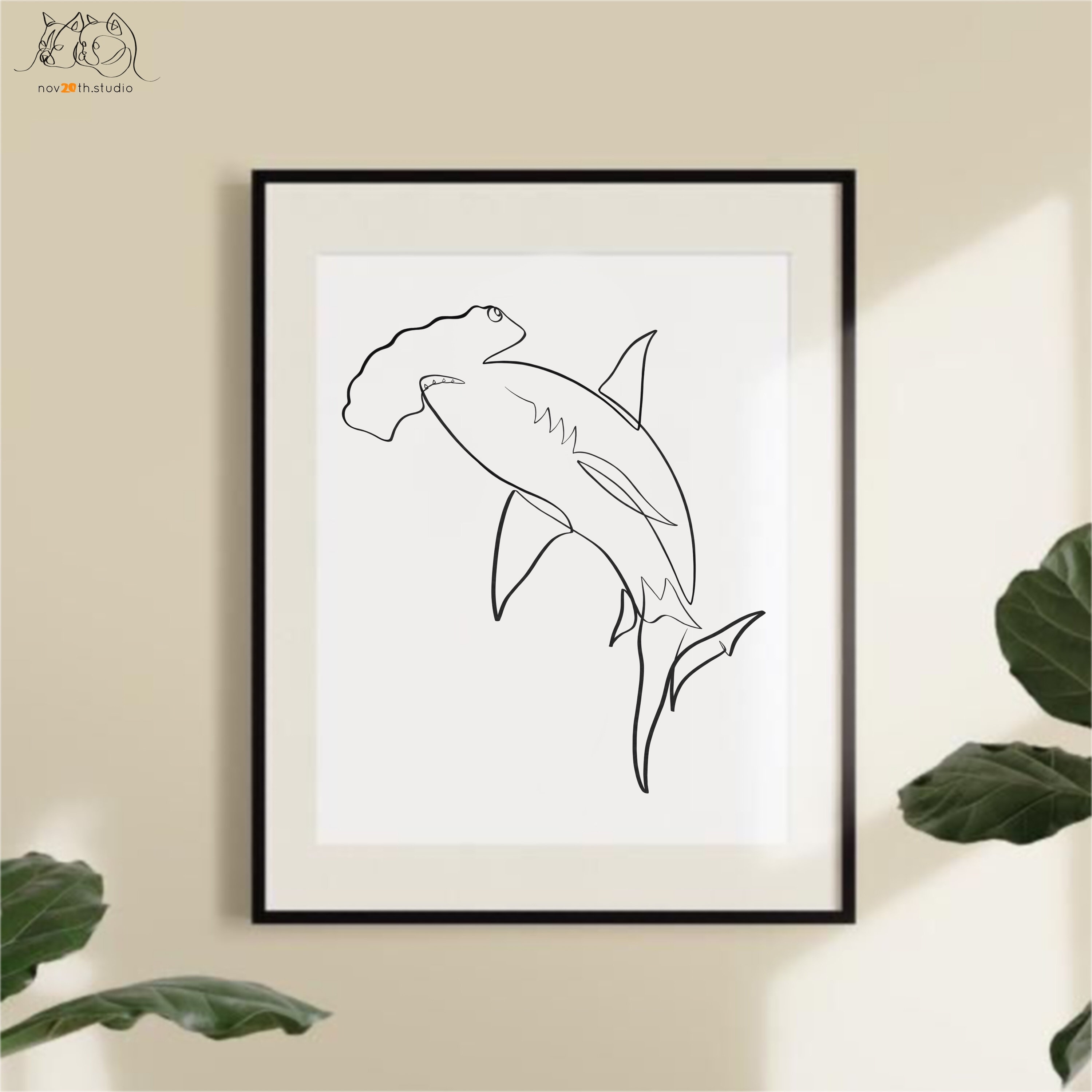 Instant Download Hammer Shark Art, One Line Art Shark, Minimalist ...