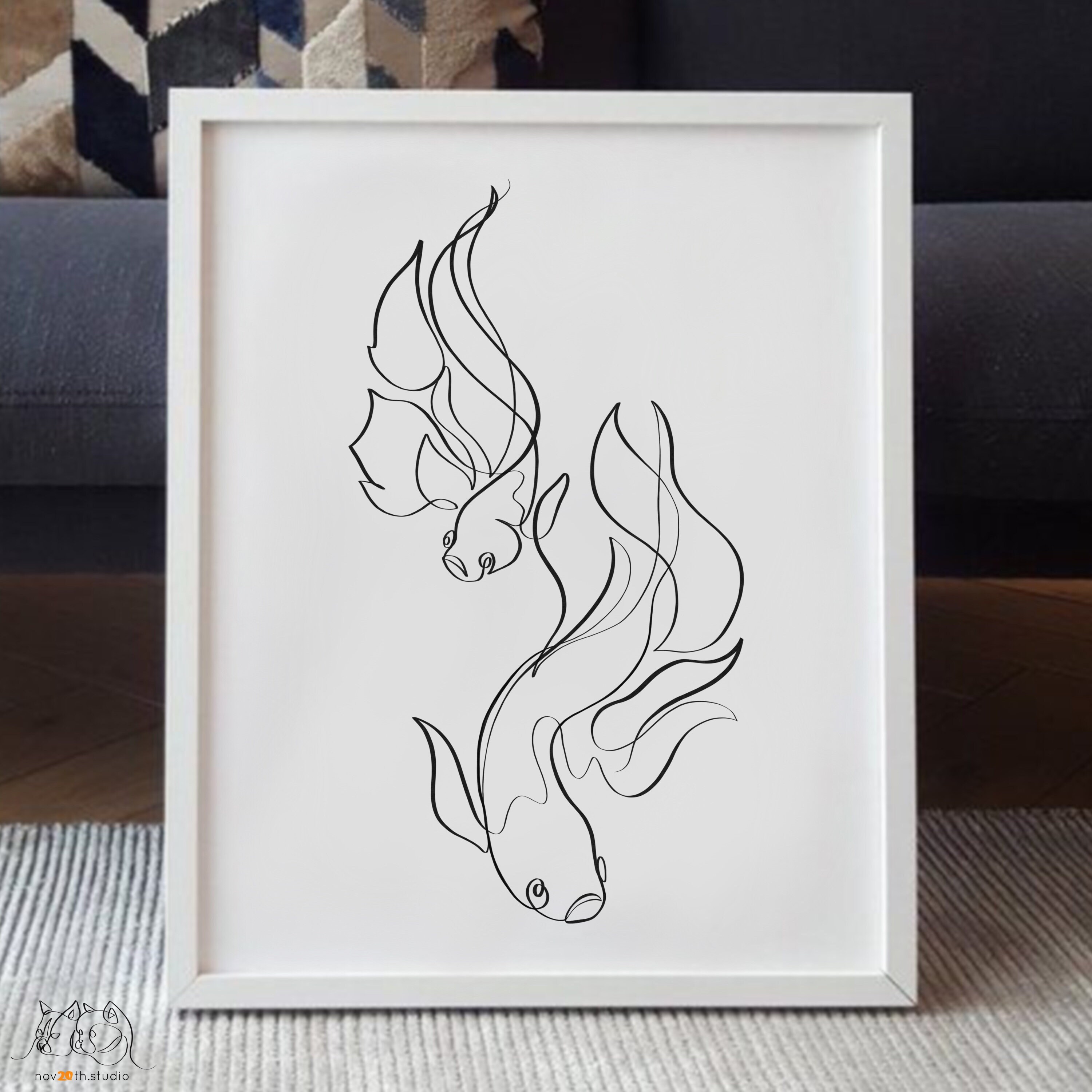 Instant Download Siamese Fighting Fish, One Line Art Fish, Minimal ...