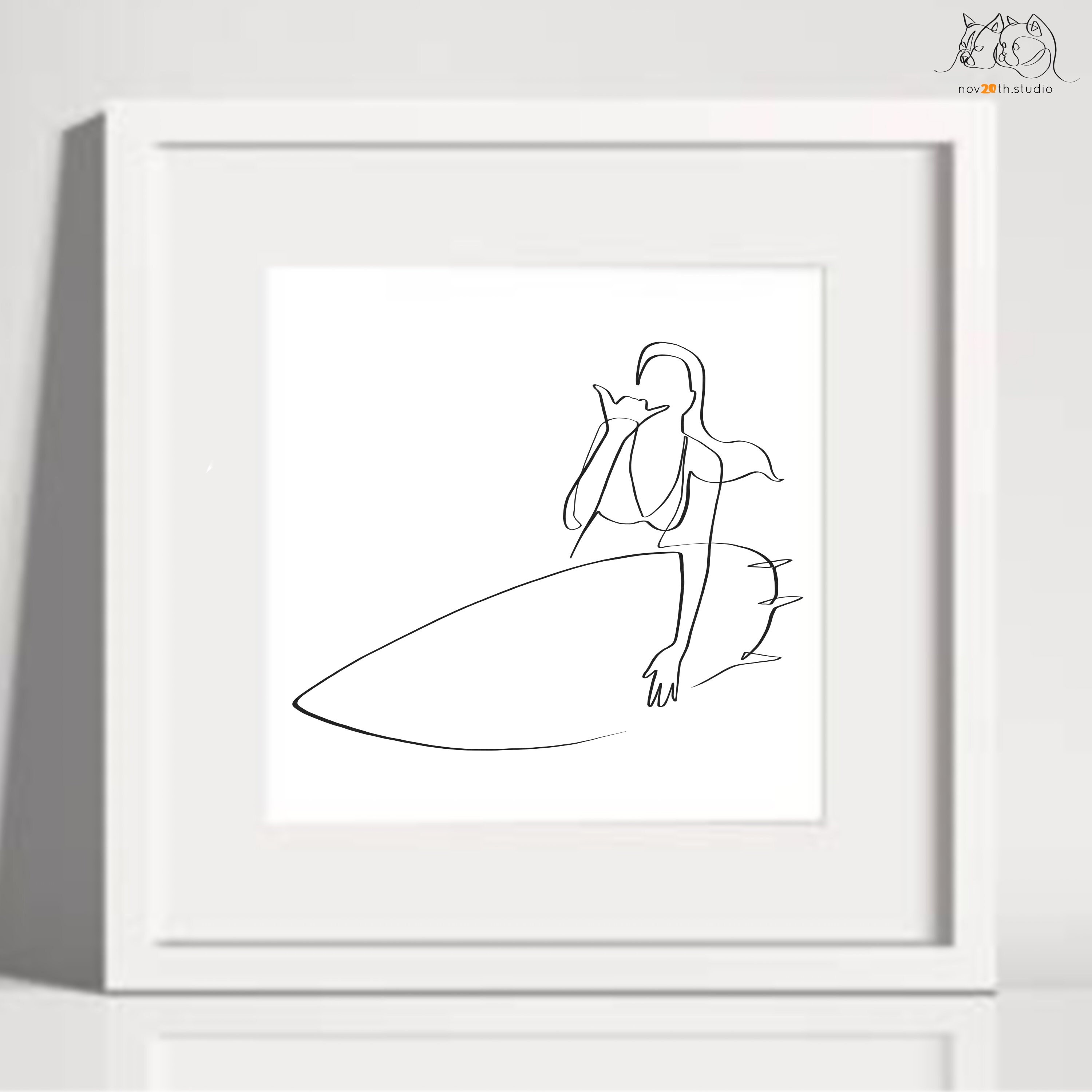 Instant Download Girl Surfer Line Art One Line Art Printable - Etsy
