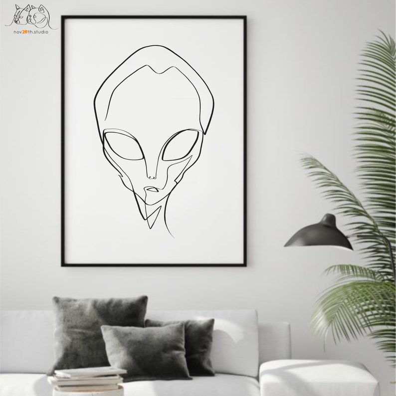 Instant Download Alien Art, Alien One Line Print, Alien Wall Art, UFO ...